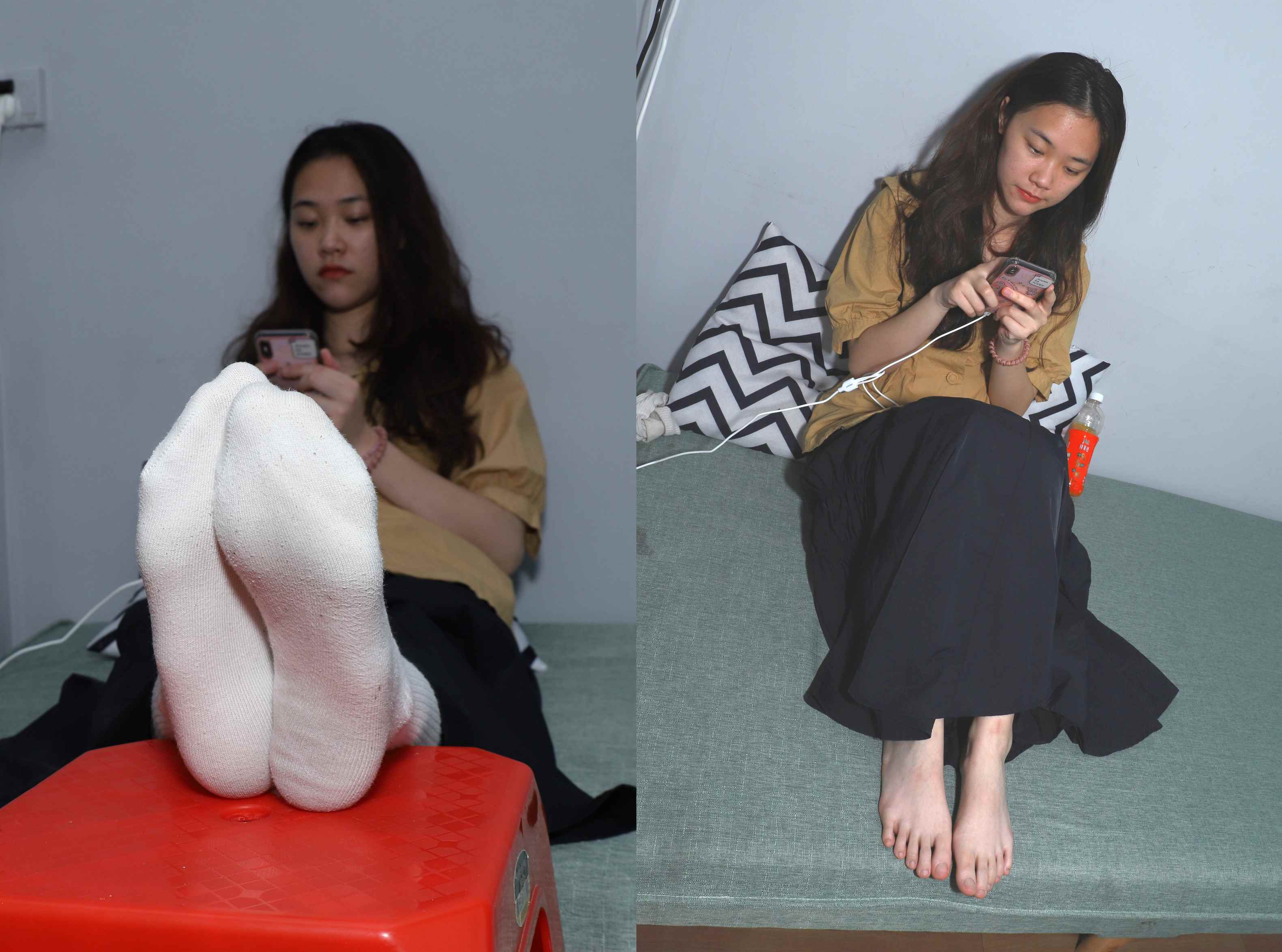 [Pary学生模拍]059 大美女琪琪脱下棉袜展示38码修长大白脚-章鱼资源网